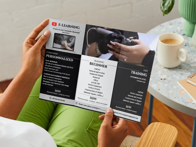Nails Trainer Trifold Brochure Template, Printable Nails Technician ...