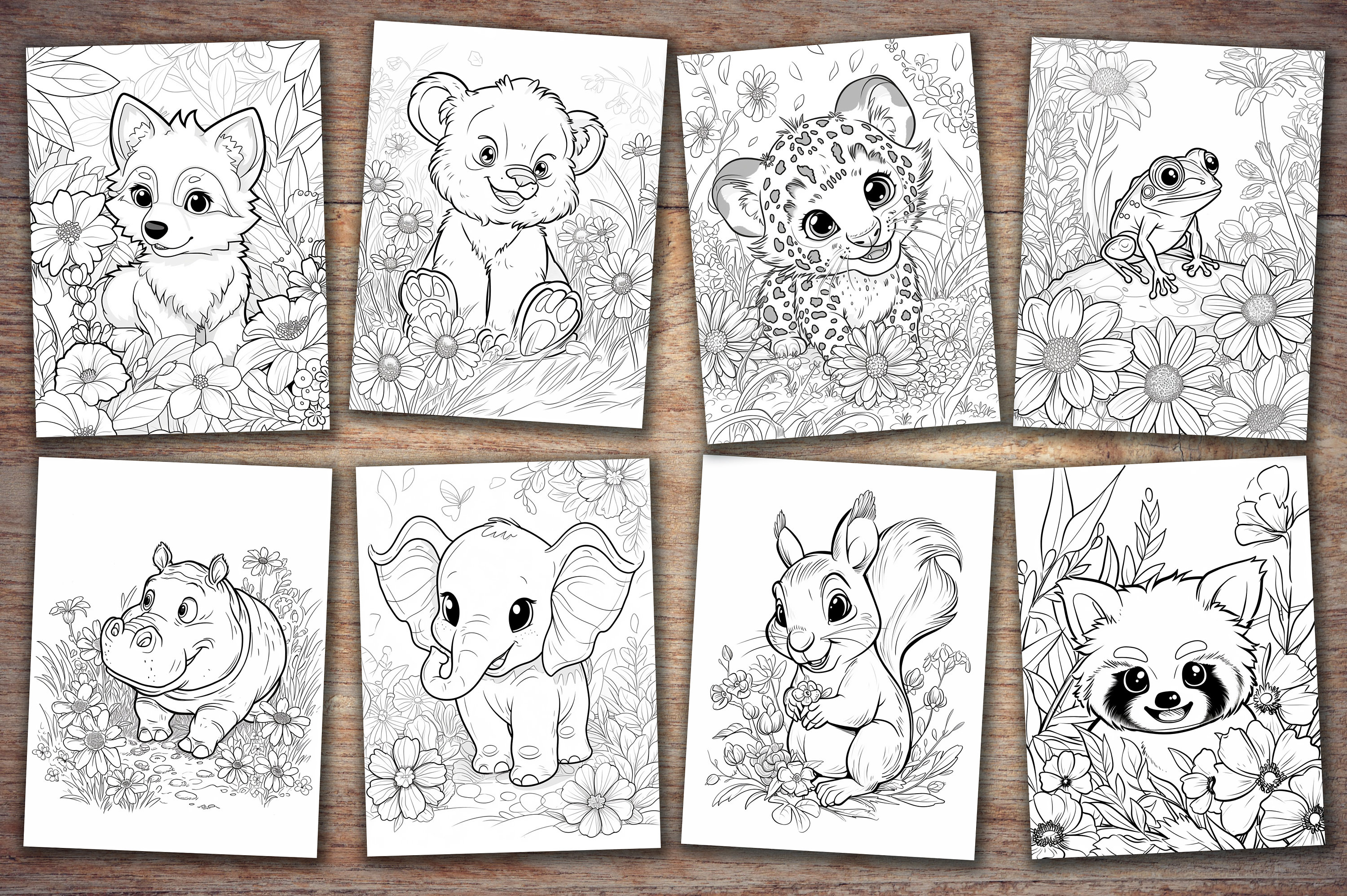 Cute Wild Animals Children Coloring Book 2, Adorable Wild Creatures ...
