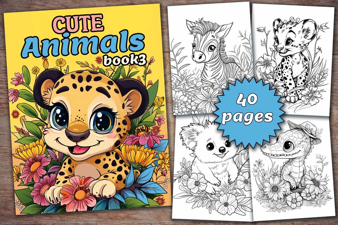 Cute Wild Animals Children Coloring Book 3, Adorable Wild Creatures ...
