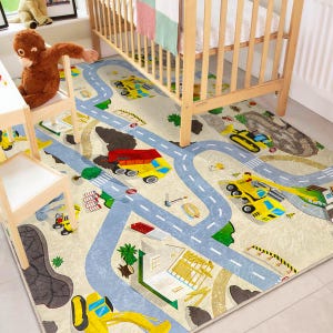 Construction Play Mat Rug|kids Road Carpet, Excavator & Truck Nursery ...