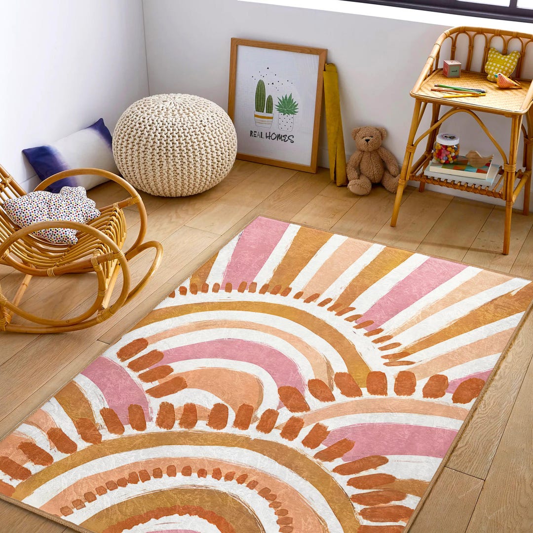 Boho Rainbow Kids Rug|scandinavian Style Playroom Carpet|modern Rainbow ...