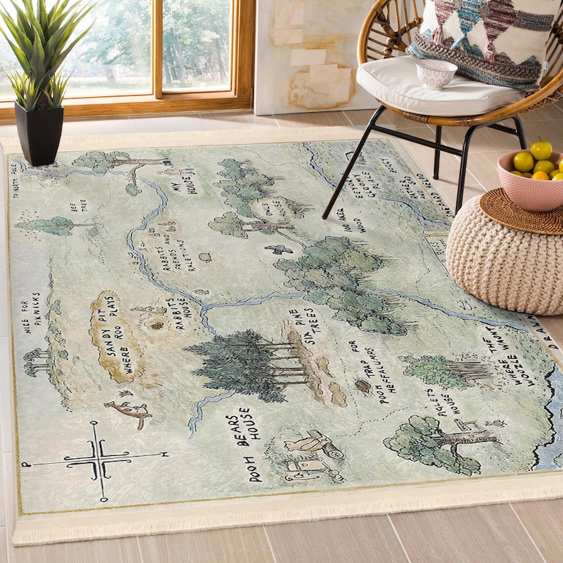 Woodland Nursery Rug|winnie Pooh Kids Rug|storybook Map Carpet|vintage ...