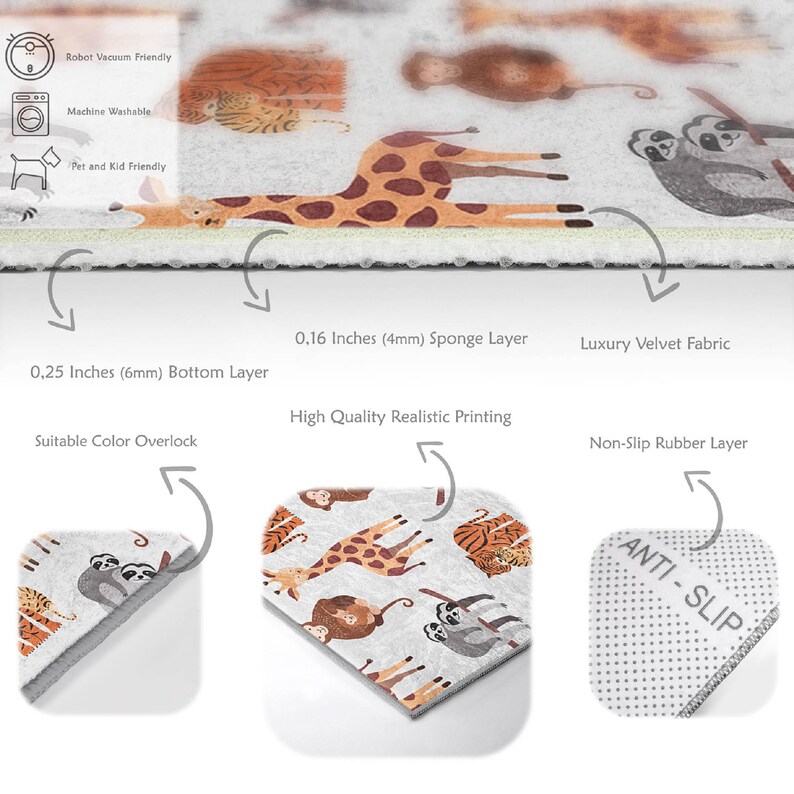 Animal Pattern Activity Mat|safari Theme Children's Carpet|zoo Kids ...