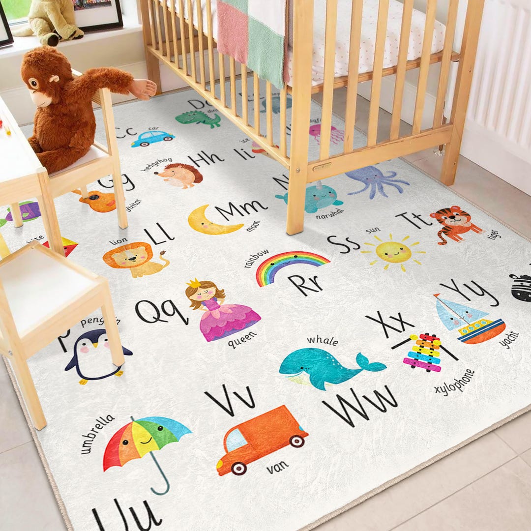 ABC Nursery Rug|animal Alphabet Carpet|kids Learning Play Mat ...