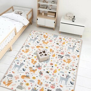 Cute Woodland Animals Rug|cartoon Forest Animals Kids Room Carpet ...