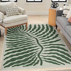 Green Leaf Area Rug|botanical Living Room Rug|scandinavian Floor Mat ...