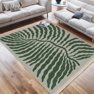 Green Leaf Area Rug|botanical Living Room Rug|scandinavian Floor Mat ...