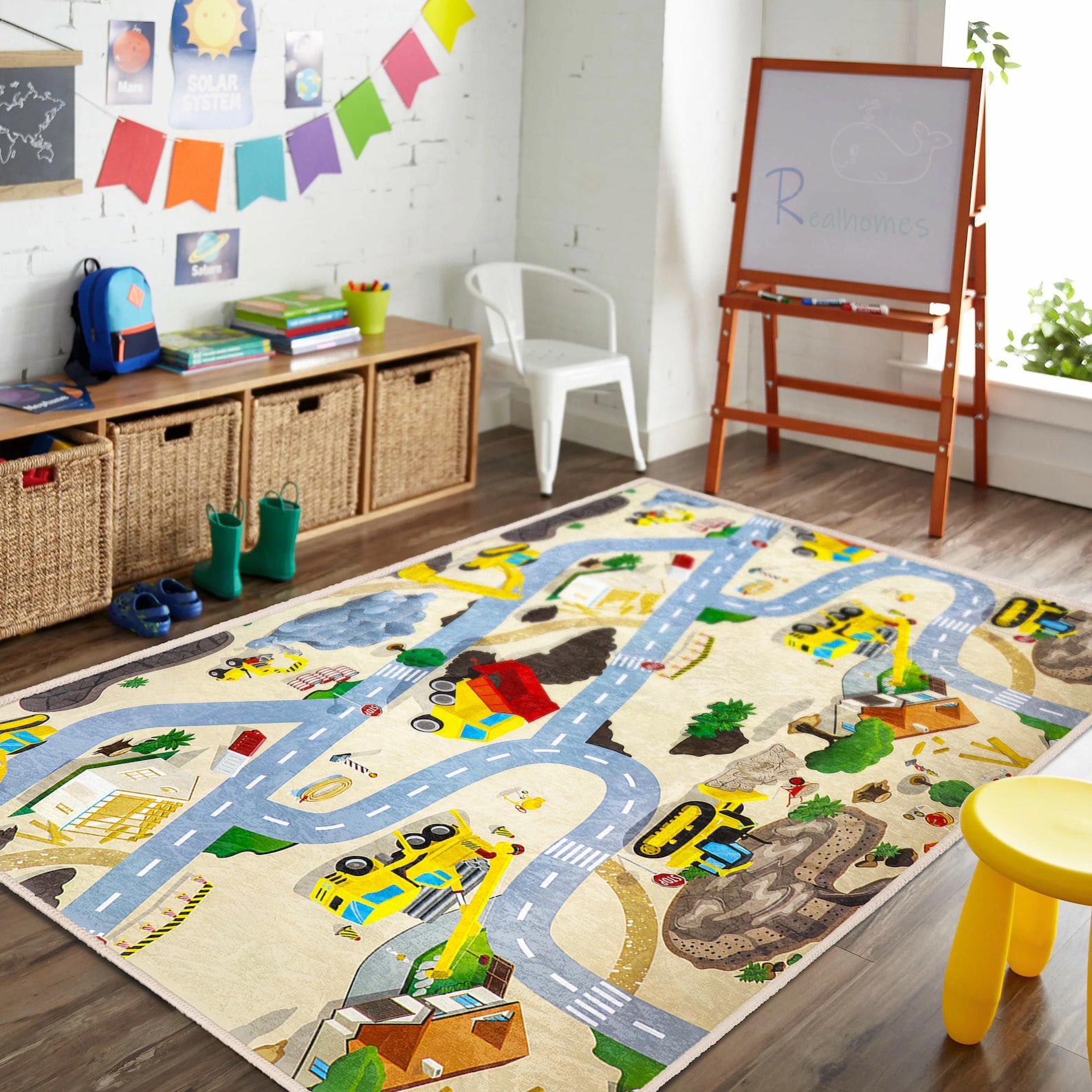 Construction Play Mat Rug|kids Road Carpet, Excavator & Truck Nursery ...