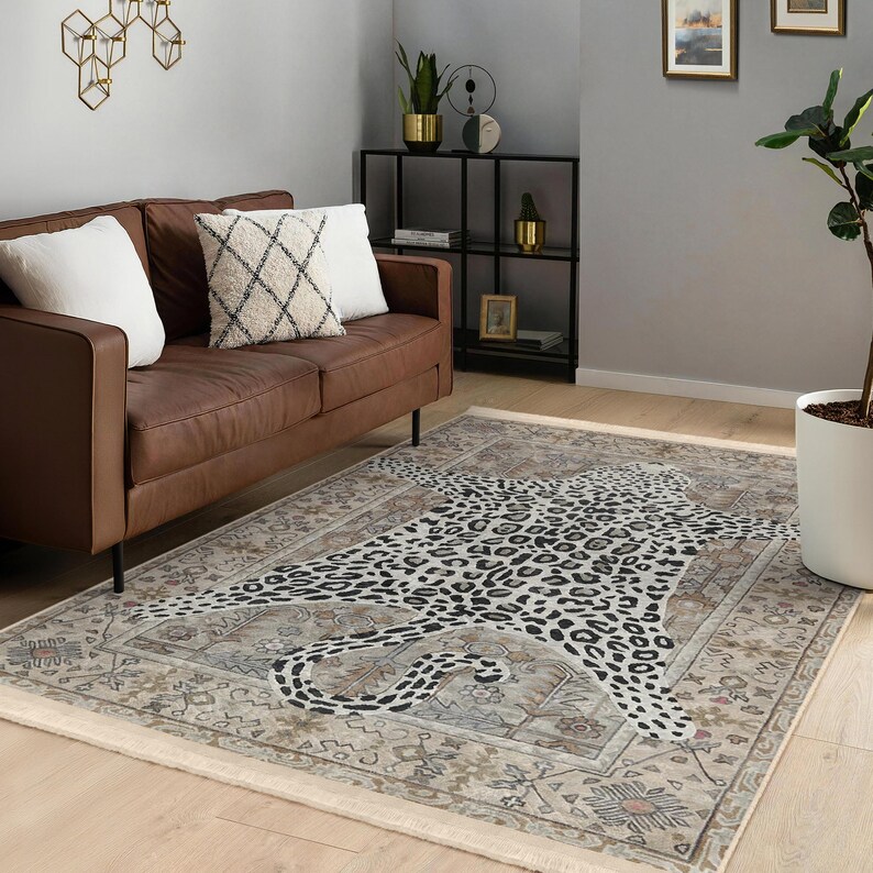 Leopard Patterned Area Rug|safari Decor Carpet|vintage Leopard Living ...