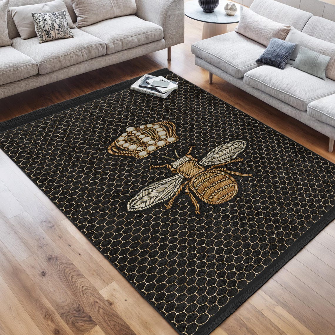 Honeycomb Bee Area Rug | Black and Gold Boho Kitchen Decor|anti Slip - Etsy