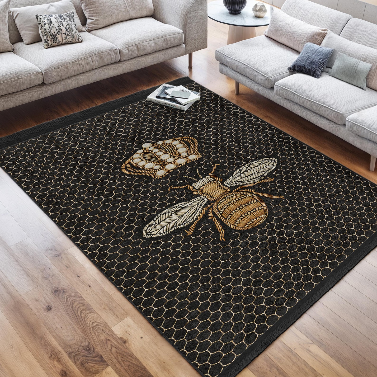 Honeycomb Bee Living Room Carpet|queen Bee Printed Area Rug|black and ...