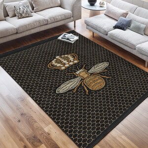 Honeycomb Bee Living Room Carpet|queen Bee Printed Area Rug|black and ...