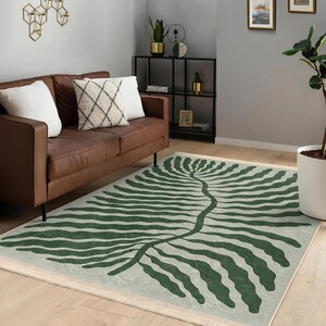 Green Leaf Area Rug|botanical Living Room Rug|scandinavian Floor Mat ...