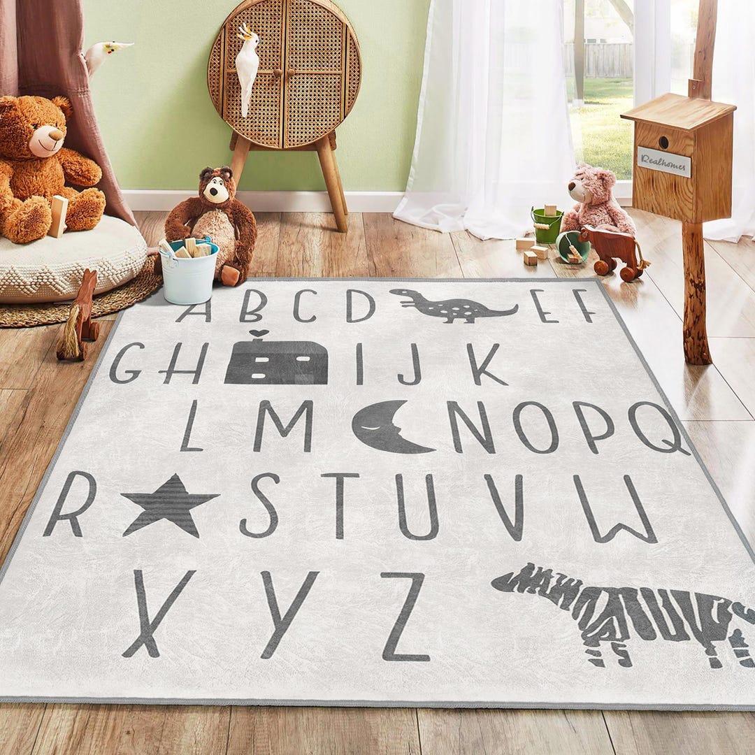 ABC Kids Room Rug|alphabet Kids Mat|gray Kids Carpet|educational ...