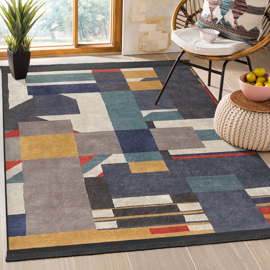 Abstract Geometric Rug|color Block Carpet|mid-century Modern Rug ...