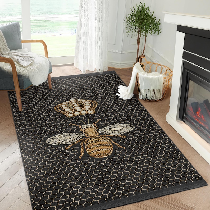 Honeycomb Bee Living Room Carpet|queen Bee Printed Area Rug|black and ...