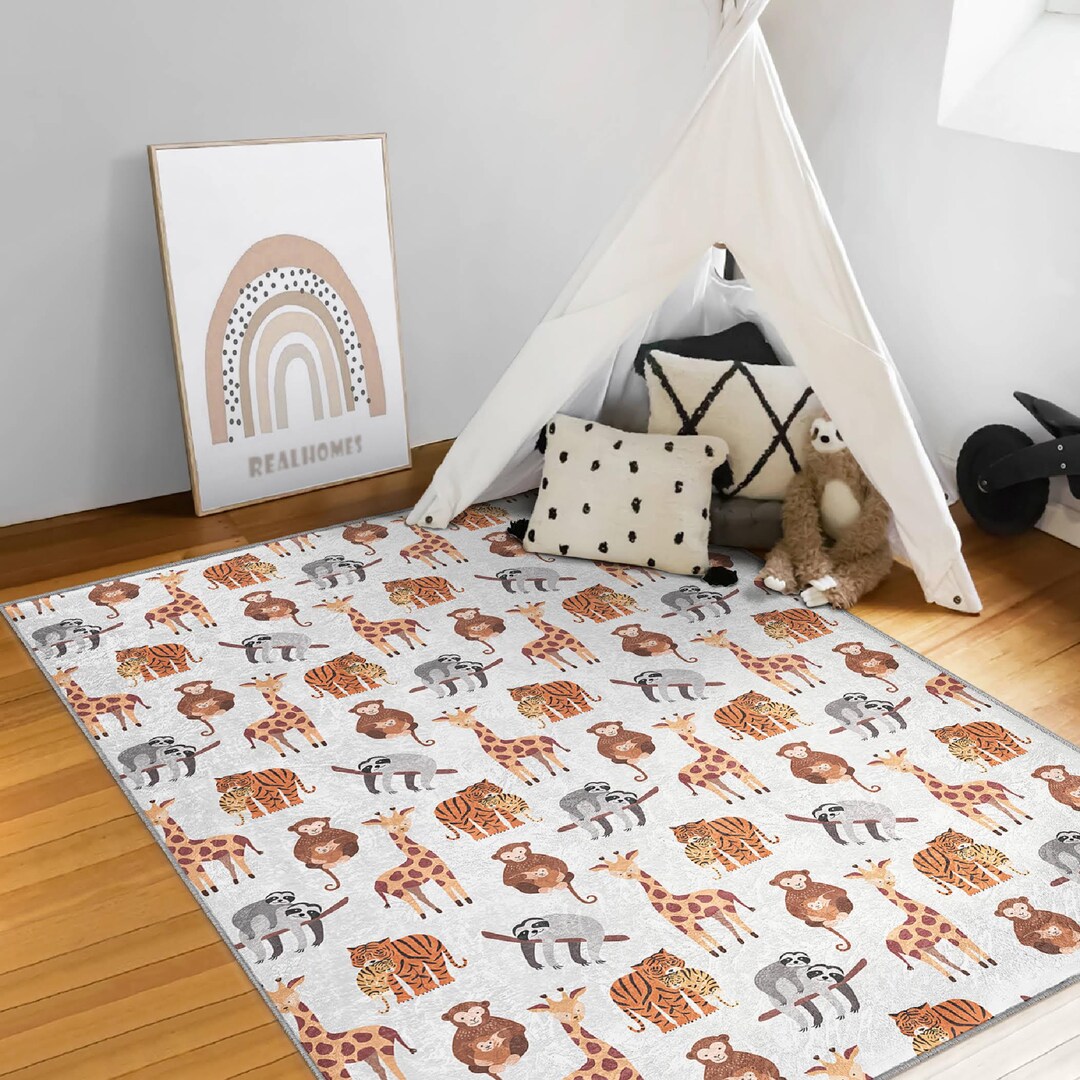 Animal Pattern Activity Mat|safari Theme Children's Carpet|zoo Animal ...