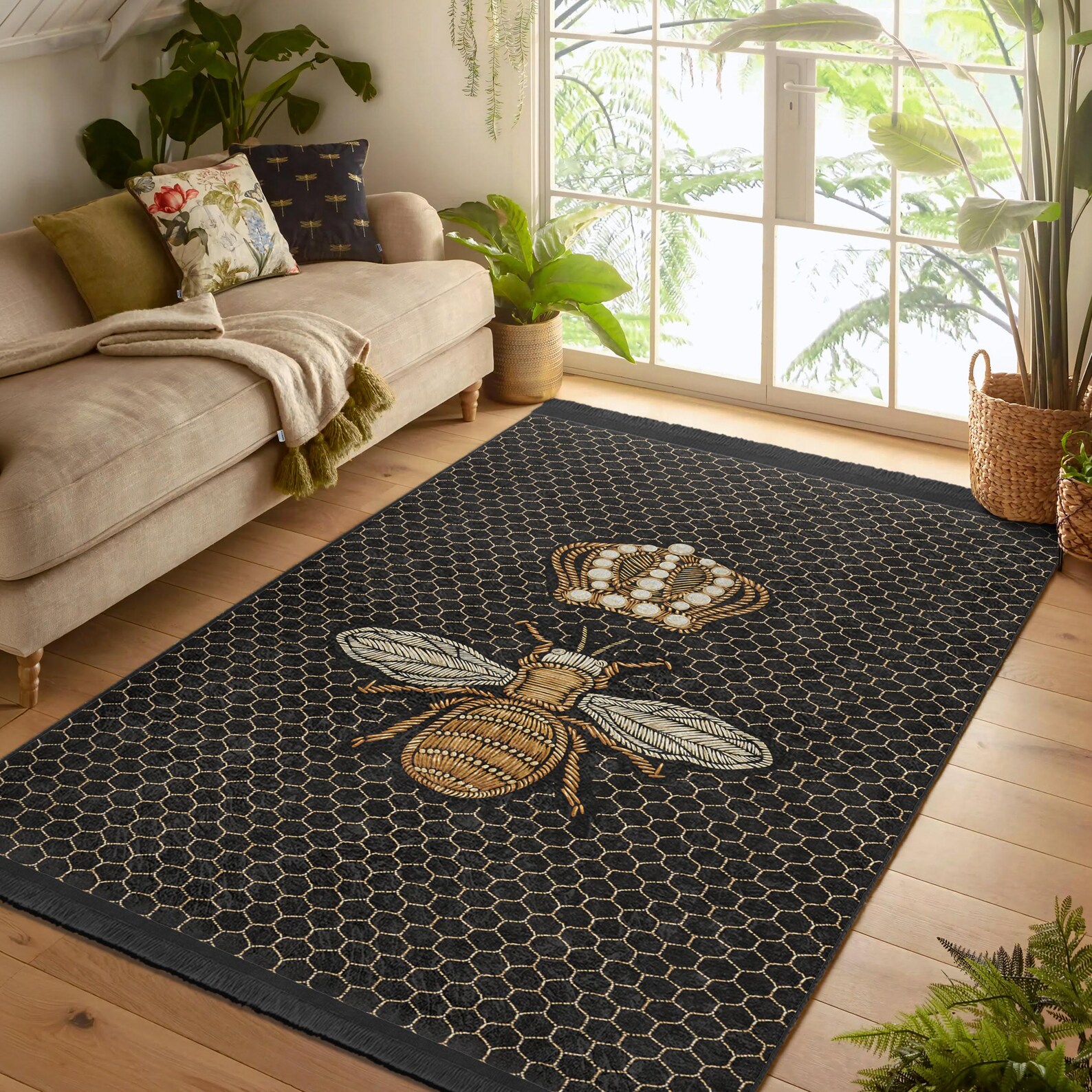 Honeycomb Bee Living Room Carpet|queen Bee Printed Area Rug|black and ...