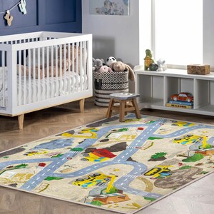 Construction Play Mat Rug|kids Road Carpet, Excavator & Truck Nursery ...