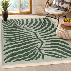 Green Leaf Area Rug|botanical Living Room Rug|scandinavian Floor Mat ...