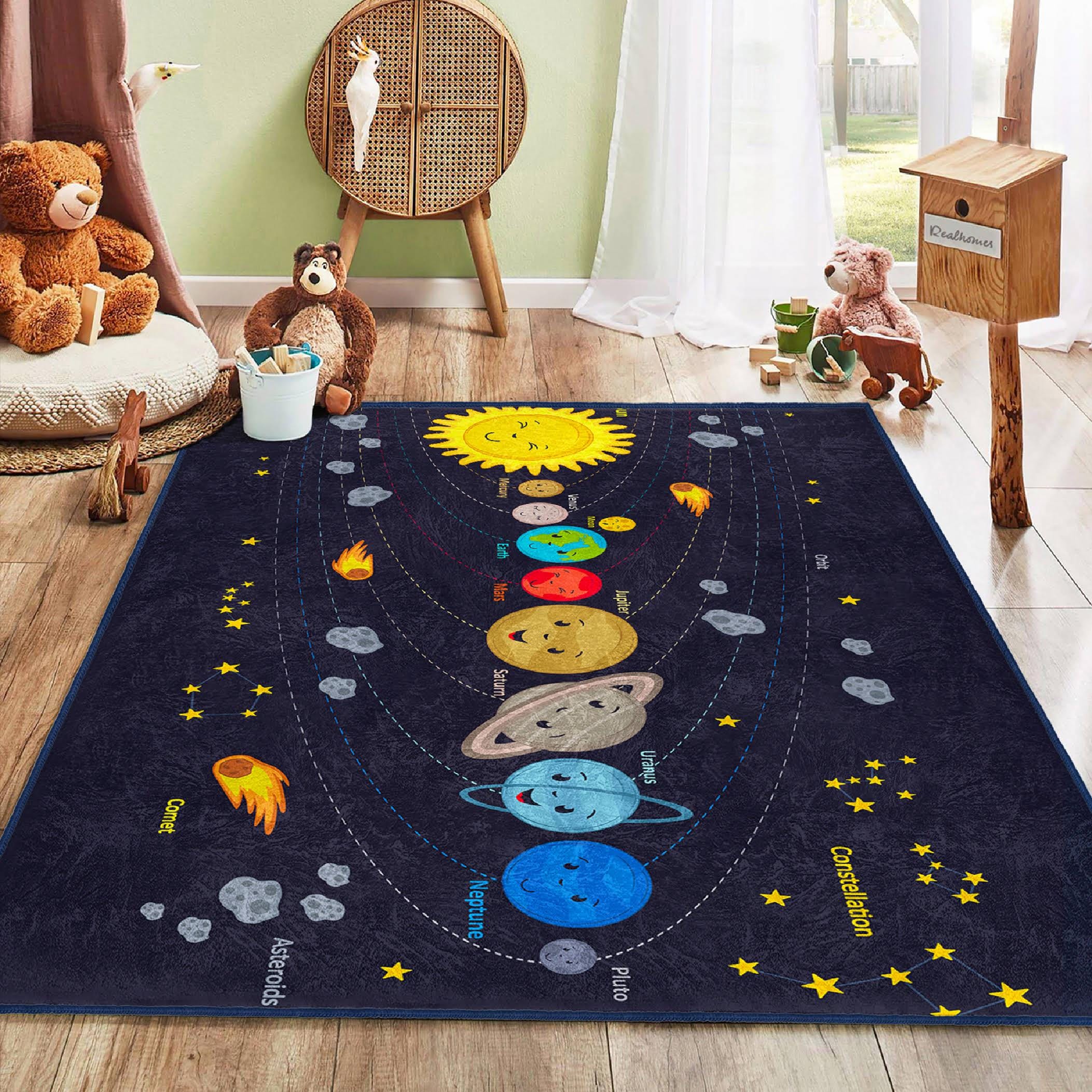 Space Themed Kids Activity Rug|educational Planets Kids Nursery Carpet ...