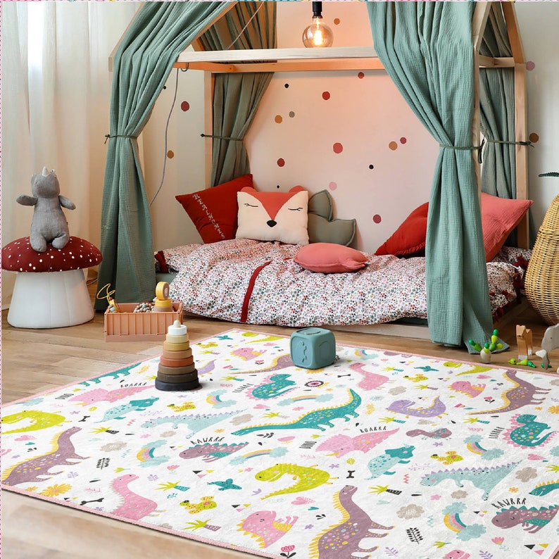 Cute Dinosaurs Kids Rug|dinosaurs Nursery Play Mat|dinosaur Themed Kids ...
