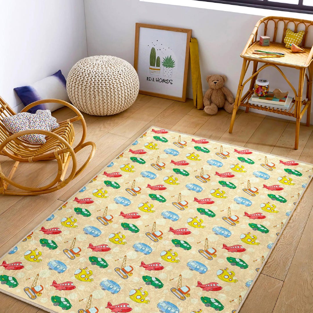 Transportation Theme Kids Rug|kids Room Vehicle Playmat|airplane and ...
