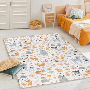 Cute Woodland Animals Rug|cartoon Forest Animals Kids Room Carpet ...