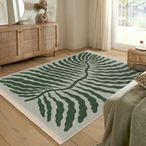 Green Leaf Area Rug|botanical Living Room Rug|scandinavian Floor Mat ...