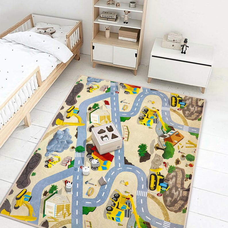 Construction Themed Rug|road Map Kids Room Carpet|educational Play Mat ...