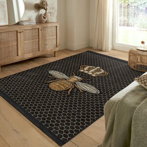 Honeycomb Bee Living Room Carpet|queen Bee Printed Area Rug|black and ...