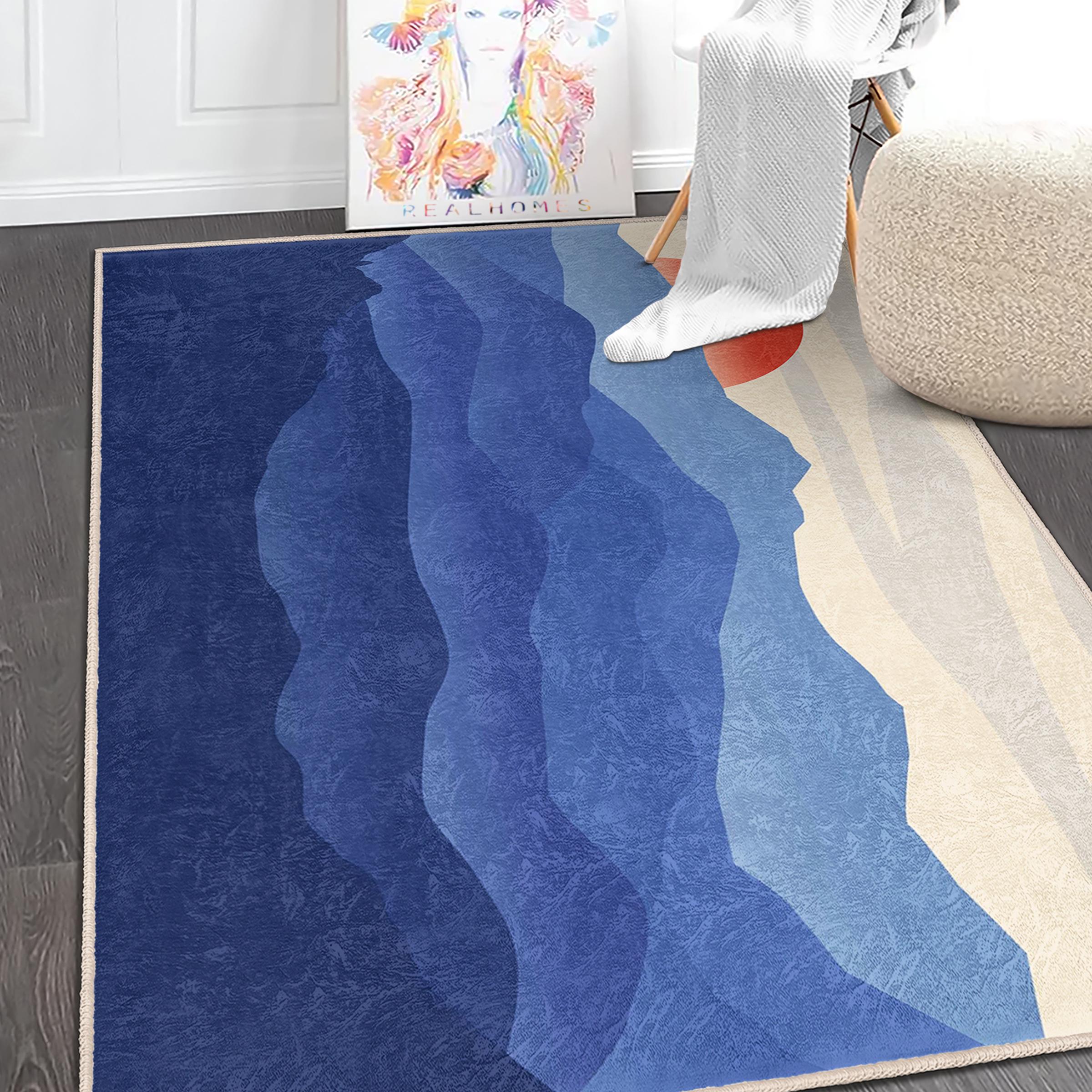 Ocean and Sunset Themed Play Area Rug|blue Watercolor Kids Playmat ...