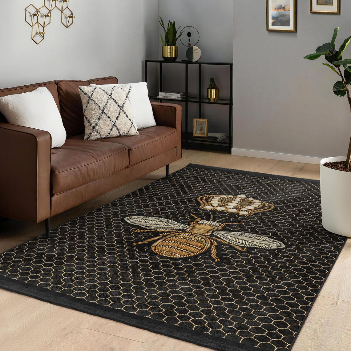 Honeycomb Bee Living Room Carpet|queen Bee Printed Area Rug|black and ...