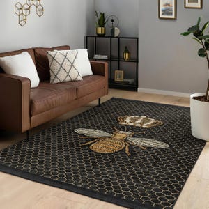 Honeycomb Bee Living Room Carpet|queen Bee Printed Area Rug|black and ...