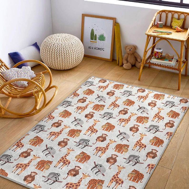 Animal Pattern Activity Mat|safari Theme Children's Carpet|zoo Kids ...