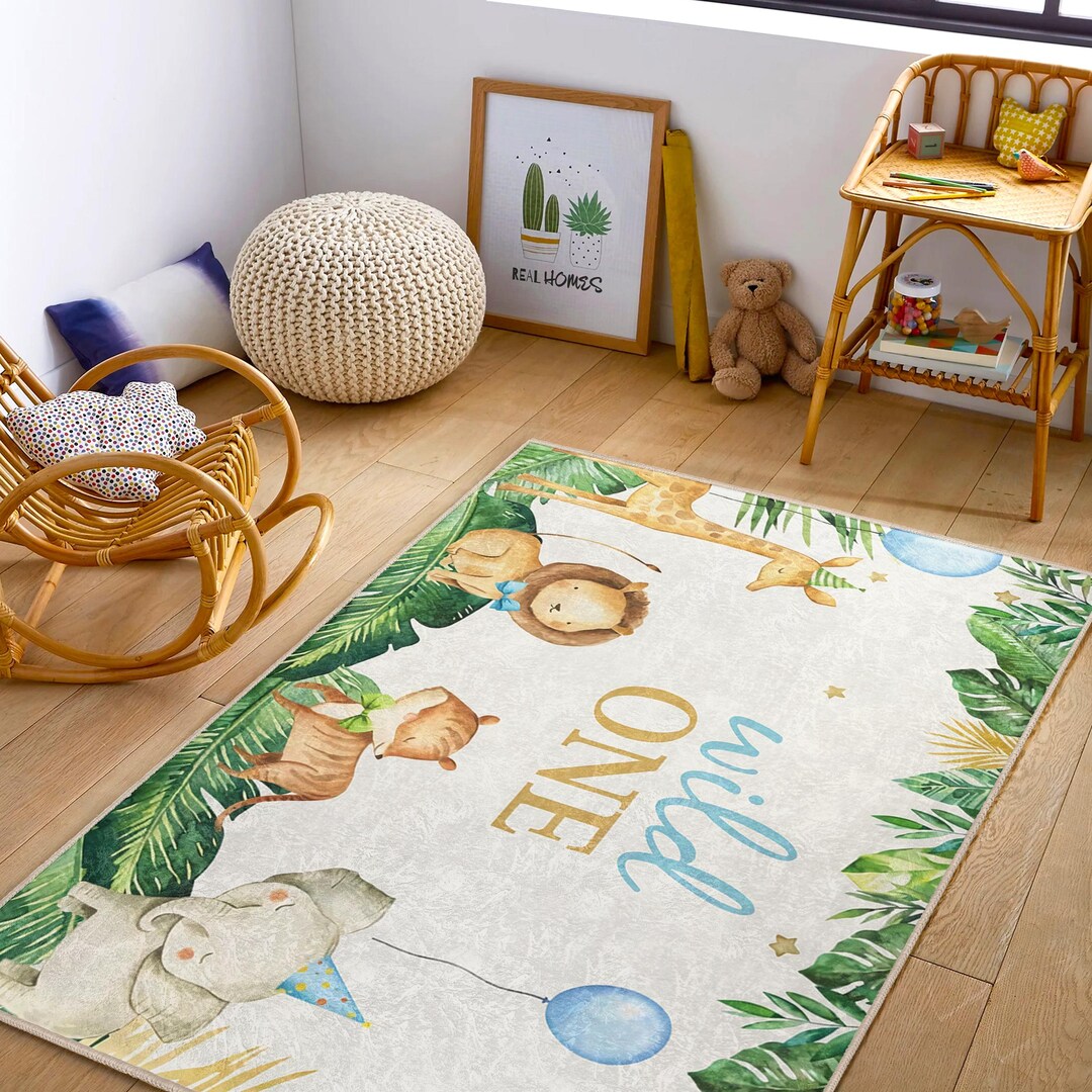 Jungle Theme Kids Room Rug|safari Animal Nursery Carpet|wild One ...