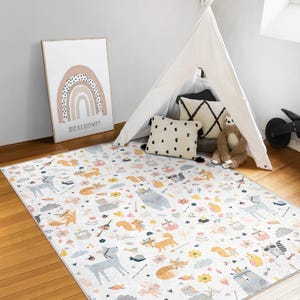 Cute Woodland Animals Rug|cartoon Forest Animals Kids Room Carpet ...