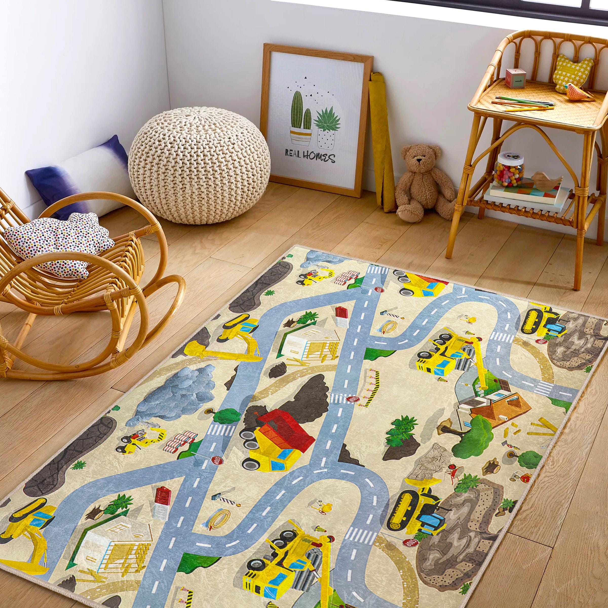 Construction Themed Rug|road Map Kids Room Carpet|educational Play Mat ...