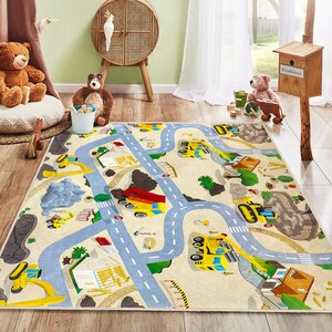 Construction Play Mat Rug|kids Road Carpet, Excavator & Truck Nursery ...