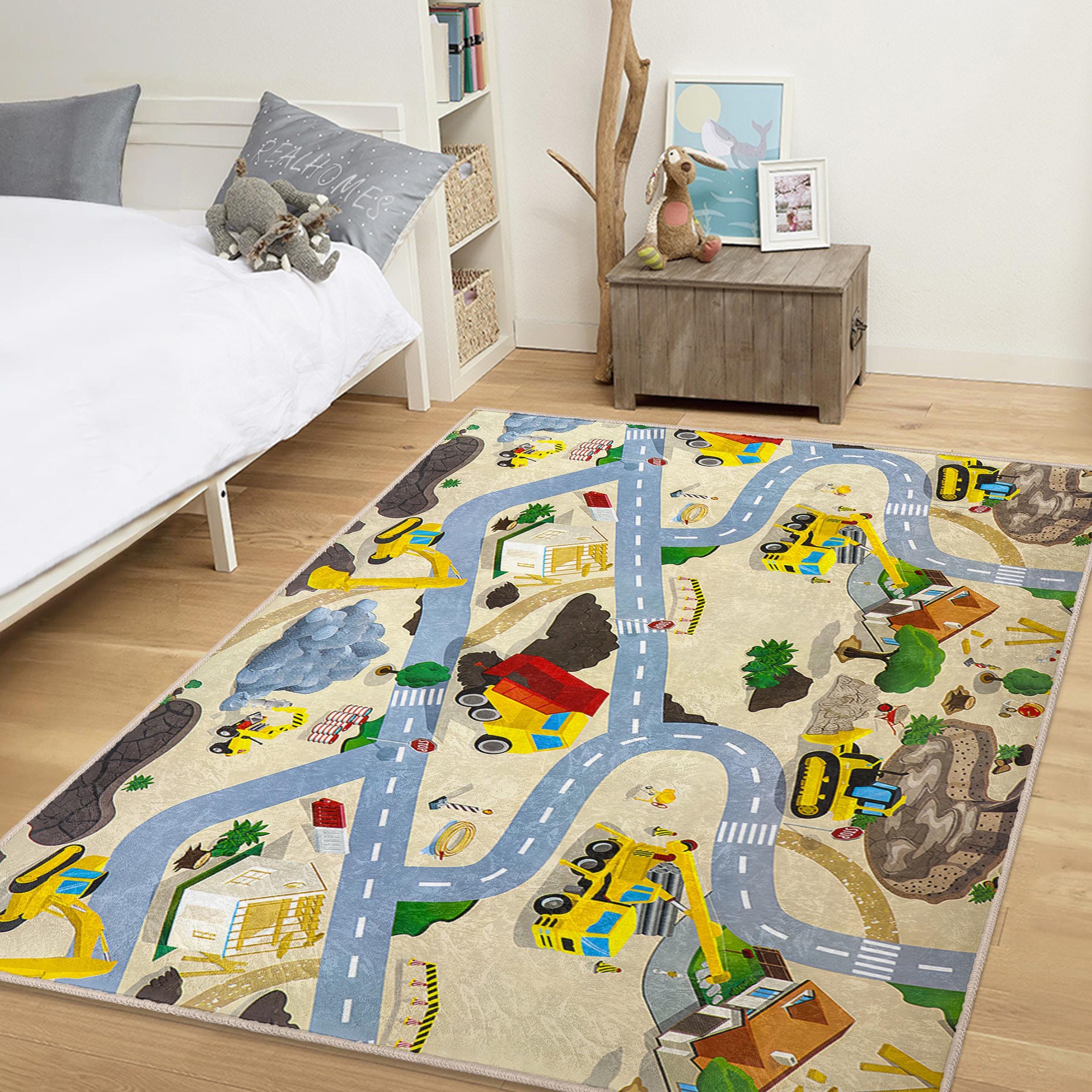 Construction Play Mat Rug|kids Road Carpet, Excavator & Truck Nursery ...