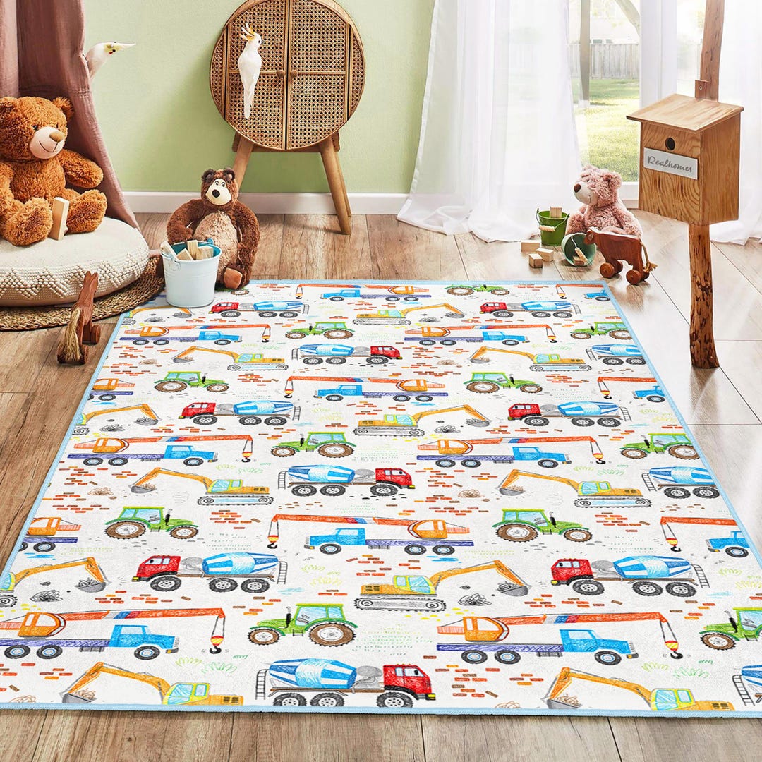 Constraction Kids Rug|building Machine Patterned Activity Carpet ...
