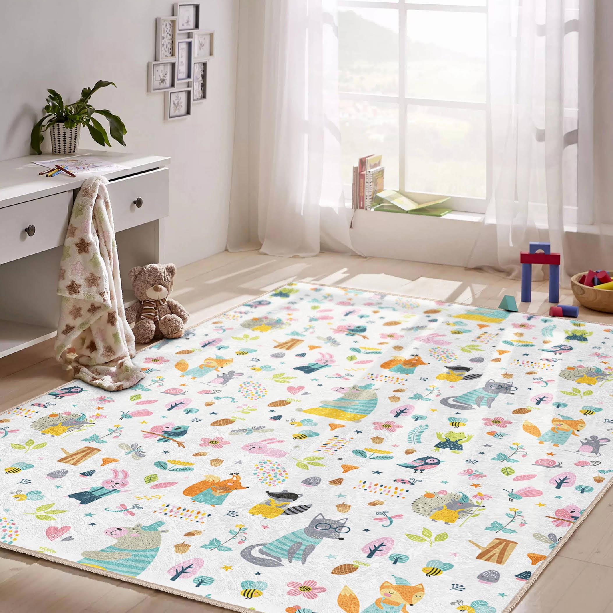 Cheerful Animal Figures Kids Rugwoodland Themed Kids Room ...