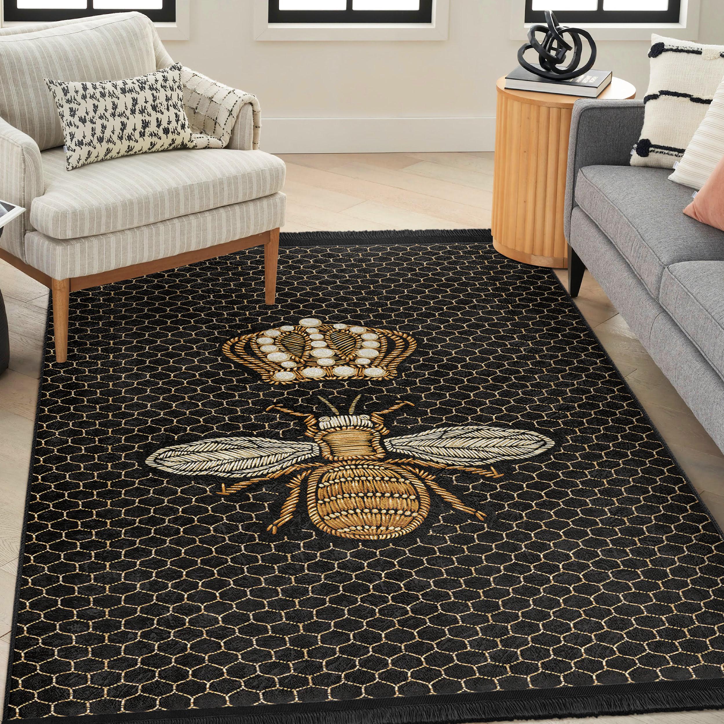 Honeycomb Bee Area Rug | Black and Gold Boho Kitchen Decor|anti Slip - Etsy