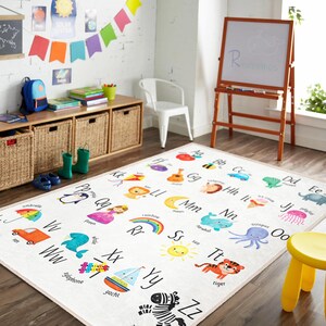 ABC Nursery Rug|animal Alphabet Carpet|kids Learning Play Mat ...