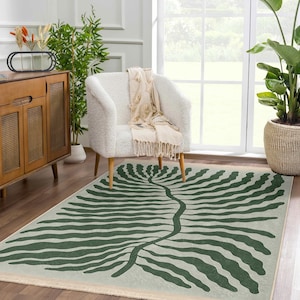 Green Leaf Area Rug|botanical Living Room Rug|scandinavian Floor Mat ...