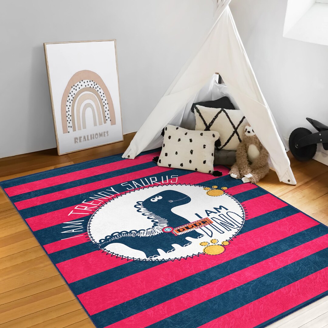 Dinosaur Kids Room Rug|dino Theme Nursery Carpet|dinosaur Cartoon Boy ...