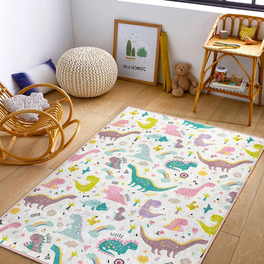 Cute Dinosaurs Kids Rug|dinosaurs Nursery Play Mat|dinosaur Themed Kids ...