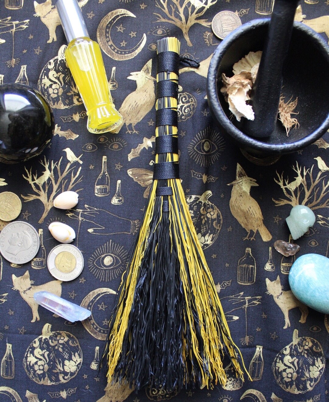 10” Black and Yellow Hawk Tail Style Altar Whisk Broom - Etsy