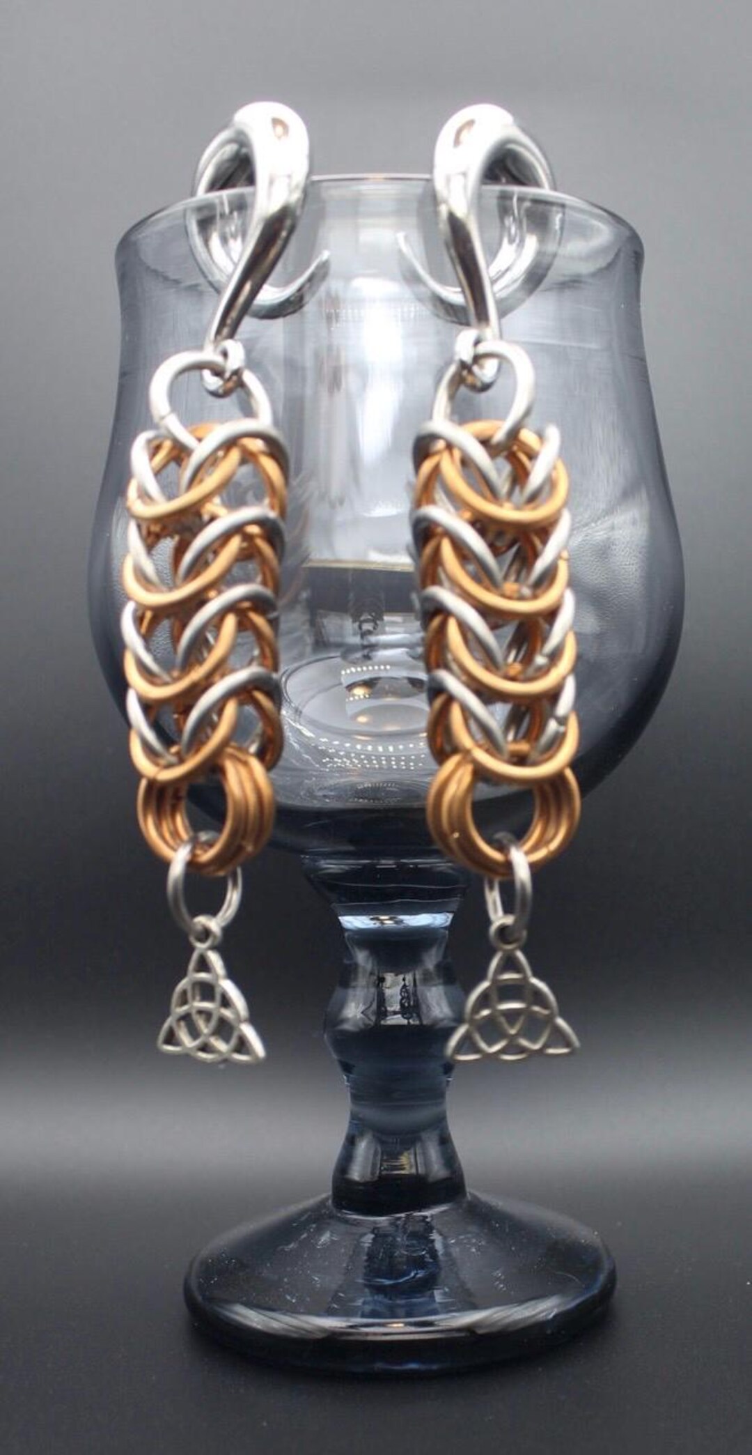 Steel and Bronze Celtic Triquetra Chainmail Ear Weights Earrings - Etsy