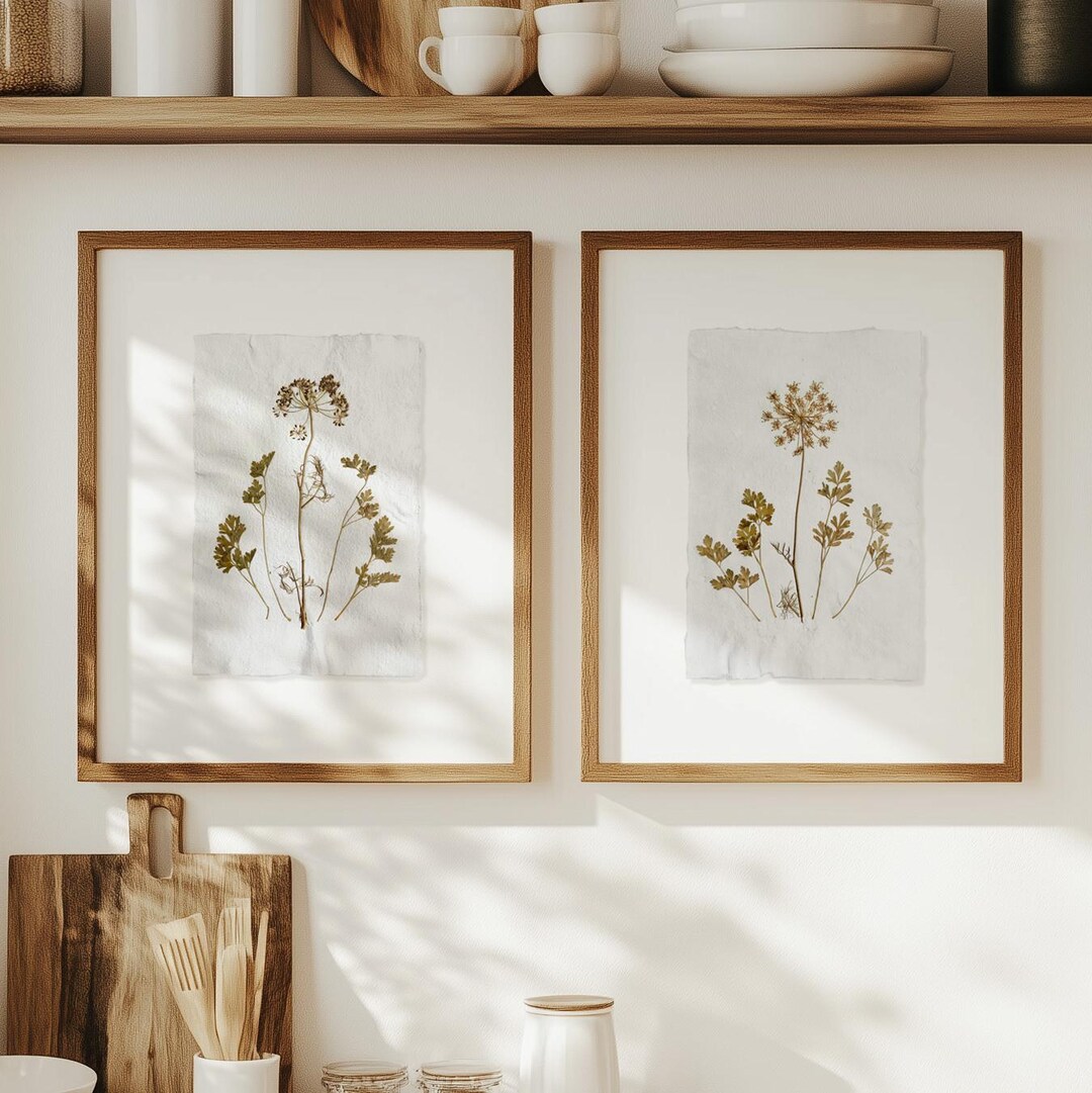 Cottagecore Kitchen Decor Gallery Wall Set of 2 Brown Fennel Green ...